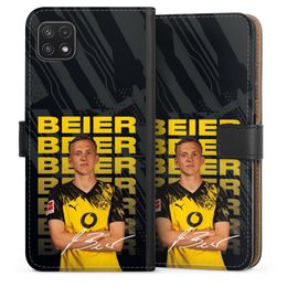 DeinDesign Galaxy A22 5G Handy Klapph&uuml;lle Handyh&uuml;lle aus Kunst Leder schwarz Flip Case Borussia Dortmund Bvb Maximilian Beier Sideflip mit langer Lasche