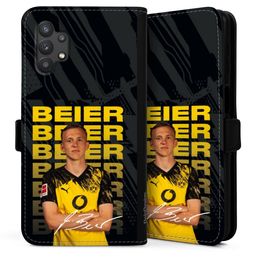 DeinDesign Galaxy A32 5G Handy Klapph&uuml;lle Handyh&uuml;lle aus Kunst Leder schwarz Flip Case Borussia Dortmund Maximilian Beier Bvb Sideflip mit langer Lasche
