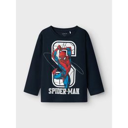 name it Jungen Langarmshirt &raquo;NMMNITIN SPIDER NREG LS TOP NOOS MAR&laquo; mit gro&szlig;em Spiderman-Frontmotiv blau 92