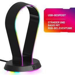 STEALTH Gaming-Headset Zubeh&ouml;r &raquo;LED Headset St&auml;nder mit USB Ports&laquo; 12 RGB Beleuchtungseffekte schwarz Passend f&uuml;r alle Headsetgr&ouml;&szlig;en und -arten