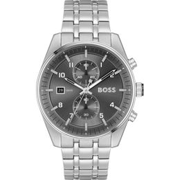 BOSS Herren BOSS Chronograph &raquo;SKYTRAVELLER&laquo; Quarzuhr, Armbanduhr, Herrenuhr, Edelstahlarmband, analog, Tag silber