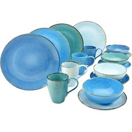 Creatable Kombiservice &raquo;Geschirr-Set NATURE COLLECTION Aqua&laquo; Service, Trendaktuelle Blau-T&ouml;ne, 16 Teile, f&uuml;r 4 Personen blau Steinzeug