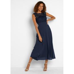 bonprix Damen bonprix Maxikleid &raquo;Maxikleid mit Spitze&laquo; f&uuml;r festliche Anl&auml;sse, vollst&auml;ndig gef&uuml;ttert, taillierte Passform blau 54, N-Gr
