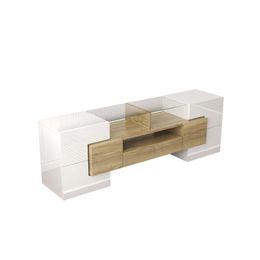ABRIHOME TV-Schrank in Braun Hochglanz 145 cm mit LED Beleuchtung und Glasoberfl&auml;che | Gr.: onesize