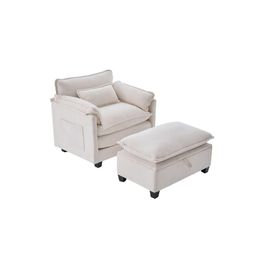 ABRIHOME Sessel-Fu&szlig;hocker mit Stauraum, Samt-Loungesessel in Beige | Gr.: onesize