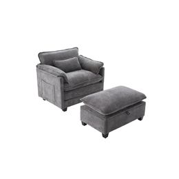 ABRIHOME Sessel-Fu&szlig;hocker mit Stauraum, Samt-Loungesessel in Grau | Gr.: onesize