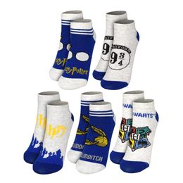 5er Pack Harry Potter Socken Hogwarts Kindersocken S&ouml;ckchen in blau/grau | Gr.: 35-38