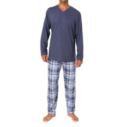 Normann Schlafanzug langarm mit karierter Jersey Hose in blau | Gr.: 54