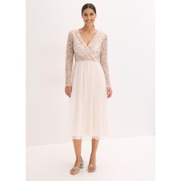 bonprix Cocktailkleid mit Paillettenstickerei, rosa, Gr.44, Elegantes Midi-Kleid aus zartem T&uuml;ll mit Paillettenstickerei im Oberteil