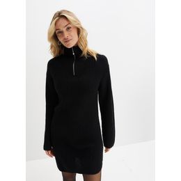 bonprix Strickkleid, schwarz, Gr.52/54 (XXL), Modernes Kleid mit Rei&szlig;verschluss