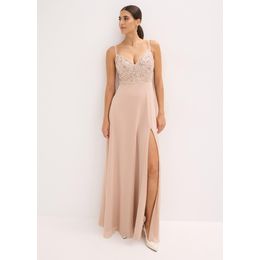 bonprix Abendkleid, beige, Gr.50, Modern und feminines Abendkleid mit Paillettenstickerei im Oberteil und Spagetti-Tr&auml;gern