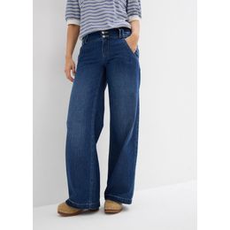 bonprix Wide-Leg-Jeans Mid Waist Super Soft, blau, Gr.36, Weite Jeans mit hohem Bund, 66% Baumwolle