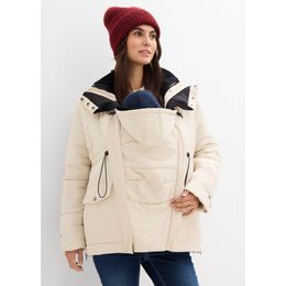 bonprix 6-in-1 Umstands-Tragejacke mit herausnehmbarer Fleecejacke, beige, Gr.48, Multifunktionale Umstandsjacke f&uuml;r die Schwangerschaft und danach