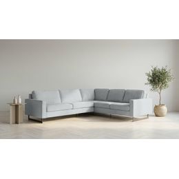 Ecksofa Home Affaire "Pinto, XXL, 250/290 cm, langer Schenkel, Ottomane", silber grau, B:290cm H:85cm T:250cm, 100% Polyester, Sofas, Ecksofa, Cord, Chenille, Lederoptik, mit Keder, Metallf&uuml;&szlig;e, Wellenunterfederung
