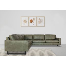 Ecksofa Home Affaire "Pinto, XXL, 250/290 cm, langer Schenkel, Ottomane", gr&uuml;n, B:290cm H:85cm T:250cm, Luxus-Microfaser in Lederoptik(100% Polyester);Cord (92% Polyester, 8% Polyamide), Sofas, Ecksofa, Cord, Chenille, Lederoptik, mit Keder, Metallf&uuml;&szlig;e, Wellenunterfederung