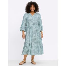 sheego Gro&szlig;e Gr&ouml;&szlig;en A-Linien-Kleid mit Stufenvolants, ecru-topas-bedruckt, Gr&ouml;&szlig;e 50 - Damen