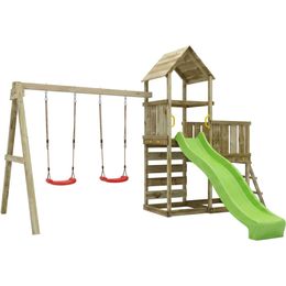 Spielturm Fungoo "MaxPlay 3.2", gr&uuml;n, Spielt&uuml;rme, KinderB:356cm H:262cm T:395cm, FSC-zertifizierter Massivholz, Metall, Polyethylen, mit Rutsche, Doppeldecker, Doppelschaukel und Kletterwand, B:356cm H:262cm T:395cm