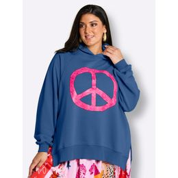 sheego loves miss goodlife sheego Gro&szlig;e Gr&ouml;&szlig;en Kapuzensweatshirt mit Neon-Print vorn, royalblau-pink-bedruckt, Gr&ouml;&szlig;e 52 - Damen