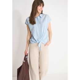 Kurzarmbluse Cecil, Damen, Gr. L (42), cloud blau, Web, 75% Baumwolle, 25% Modal, unifarben, klassisch normal, V-Ausschnitt, B&uuml;ndchen, Blusen, mit Knoten am Saum