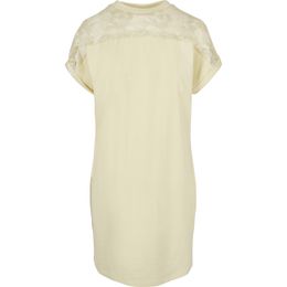 Shirtkleid Urban Classics "Urban Classics Damen Ladies Lace Tee Dress", Damen, Gr. S, US-Gr&ouml;&szlig;en, softgelb, 95% Baumwolle, 5% Elasthan, unifarben, loose fit, Rundhals, Kleider Shirtkleid