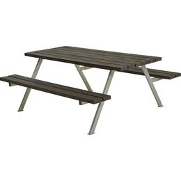 Gruppensitzbank, Gestell Stahl, feuerverzinkt, LxT 1770 x 1610 mm, Kunststoff, schwarz, ohne Lehne kaiserkraft