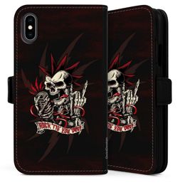 DeinDesign iPhone X Handy Klapph&uuml;lle Handyh&uuml;lle aus Kunst Leder schwarz Flip Case Rock Totenkopf Music Sideflip mit langer Lasche
