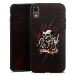 DeinDesign iPhone Xr Handy Silikon H&uuml;lle Case schwarz Handyh&uuml;lle Totenkopf Music Rock