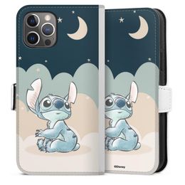 DeinDesign iPhone 12 Pro Handy Klapph&uuml;lle Handyh&uuml;lle aus Kunst Leder wei&szlig; Flip Case Moon Lilo & Stitch Disney Sideflip mit Lasche