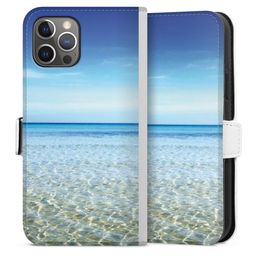 DeinDesign iPhone 12 Pro Handy Klapph&uuml;lle Handyh&uuml;lle aus Kunst Leder wei&szlig; Flip Case Urlaub Sky Ocean Sideflip mit Lasche