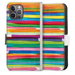 DeinDesign iPhone 12 Pro Handy Klapph&uuml;lle Handyh&uuml;lle aus Kunst Leder wei&szlig; Flip Case Water Colour Stripes Colourful Sideflip mit Lasche
