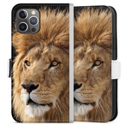 DeinDesign iPhone 12 Pro Handy Klapph&uuml;lle Handyh&uuml;lle aus Kunst Leder wei&szlig; Flip Case Jungle Lion Photography Sideflip mit Lasche