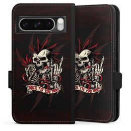 DeinDesign Google Pixel 8 Pro Handy Klapph&uuml;lle Handyh&uuml;lle aus Kunst Leder schwarz Flip Case Rock Totenkopf Music Sideflip mit Lasche