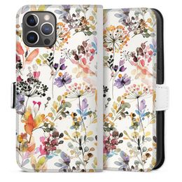 DeinDesign iPhone 12 Pro Handy Klapph&uuml;lle Handyh&uuml;lle aus Kunst Leder wei&szlig; Flip Case Pastel Flower Muster Sideflip mit Lasche