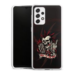 DeinDesign Galaxy A33 5G Handy Silikon H&uuml;lle Case wei&szlig; Handyh&uuml;lle Rock Totenkopf Music Silikon Case