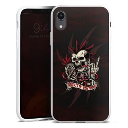 DeinDesign iPhone Xr Handy Silikon H&uuml;lle Case wei&szlig; Handyh&uuml;lle Totenkopf Music Rock Silikon Case
