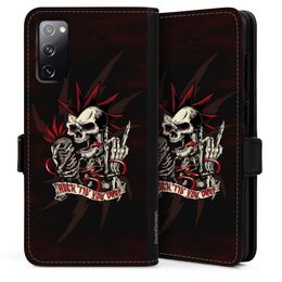 DeinDesign Galaxy S20 Handy Klapph&uuml;lle Handyh&uuml;lle aus Kunst Leder schwarz Flip Case Rock Totenkopf Music Sideflip mit Lasche