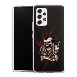 DeinDesign Galaxy A53 5G Handy Silikon H&uuml;lle Case wei&szlig; Handyh&uuml;lle Rock Totenkopf Music Silikon Case