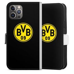DeinDesign iPhone 12 Pro Handy Klapph&uuml;lle Handyh&uuml;lle aus Kunst Leder wei&szlig; Flip Case Logo Borussia Dortmund Bvb Sideflip mit Lasche
