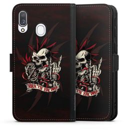 DeinDesign Galaxy A40 Handy Klapph&uuml;lle Handyh&uuml;lle aus Kunst Leder schwarz Flip Case Rock Totenkopf Music Sideflip mit Lasche