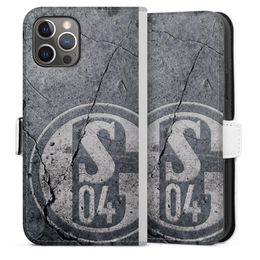 DeinDesign iPhone 12 Pro Handy Klapph&uuml;lle Handyh&uuml;lle aus Kunst Leder wei&szlig; Flip Case Merchandise Fc Schalke 04 Concrete Sideflip mit Lasche