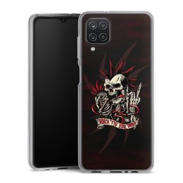 DeinDesign Galaxy A12 Handy Silikon H&uuml;lle Case transparent Handyh&uuml;lle Rock Totenkopf Music Silikon Case
