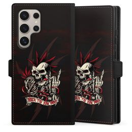 DeinDesign Galaxy S24 Ultra Handy Klapph&uuml;lle Handyh&uuml;lle aus Kunst Leder schwarz Flip Case Rock Totenkopf Music Sideflip mit Lasche