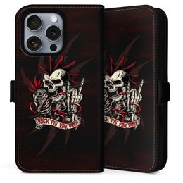 DeinDesign iPhone 16 Pro Max Handy Klapph&uuml;lle Handyh&uuml;lle aus Kunst Leder schwarz Flip Case Rock Totenkopf Music Sideflip mit Lasche