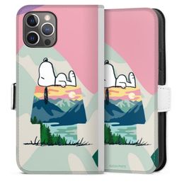 DeinDesign iPhone 12 Pro Handy Klapph&uuml;lle Handyh&uuml;lle aus Kunst Leder wei&szlig; Flip Case Official Licensed Product Peanuts Snoopy Sideflip mit Lasche