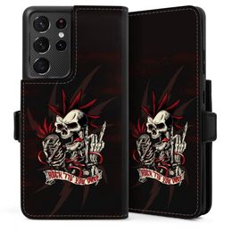 DeinDesign Galaxy S21 Ultra 5G Handy Klapph&uuml;lle Handyh&uuml;lle aus Kunst Leder schwarz Flip Case Rock Totenkopf Music Sideflip mit Lasche