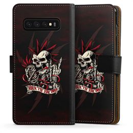 DeinDesign Galaxy S10 Handy Klapph&uuml;lle Handyh&uuml;lle aus Kunst Leder schwarz Flip Case Rock Totenkopf Music Sideflip mit Lasche