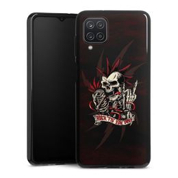 DeinDesign Galaxy A12 Handy Silikon H&uuml;lle Case schwarz Handyh&uuml;lle Rock Totenkopf Music