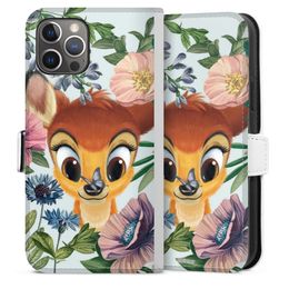 DeinDesign iPhone 12 Pro Handy Klapph&uuml;lle Handyh&uuml;lle aus Kunst Leder wei&szlig; Flip Case Disney Bambi Flowers Sideflip mit Lasche