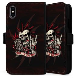 DeinDesign iPhone Xs Handy Klapph&uuml;lle Handyh&uuml;lle aus Kunst Leder schwarz Flip Case Rock Totenkopf Music Sideflip mit langer Lasche
