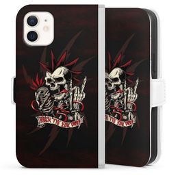 DeinDesign iPhone 12 mini Handy Klapph&uuml;lle Handyh&uuml;lle aus Kunst Leder wei&szlig; Flip Case Rock Totenkopf Music Sideflip mit Lasche